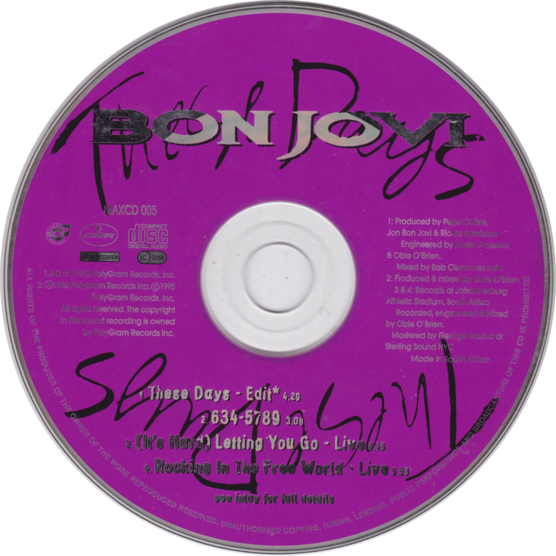 BON JOVI – These Days – Out of Print South African CD Single – MAXCD005 ...